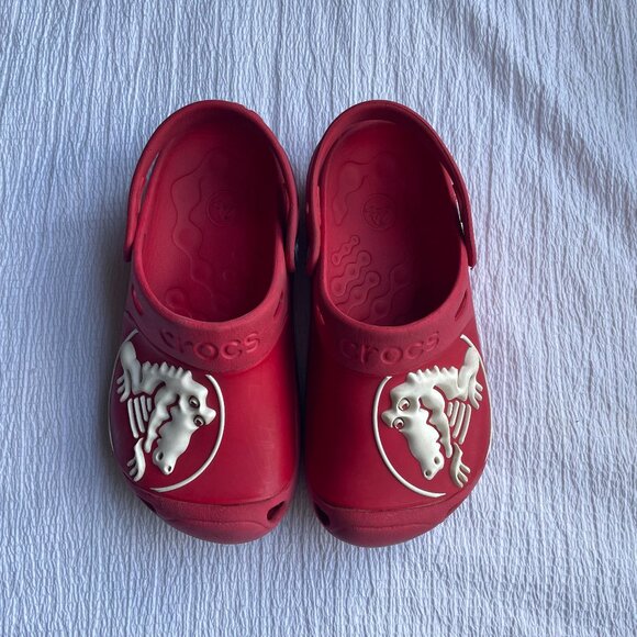 CROCS | Shoes | Rare Red Junior Crocs With Crocodile Design Size J2 ...